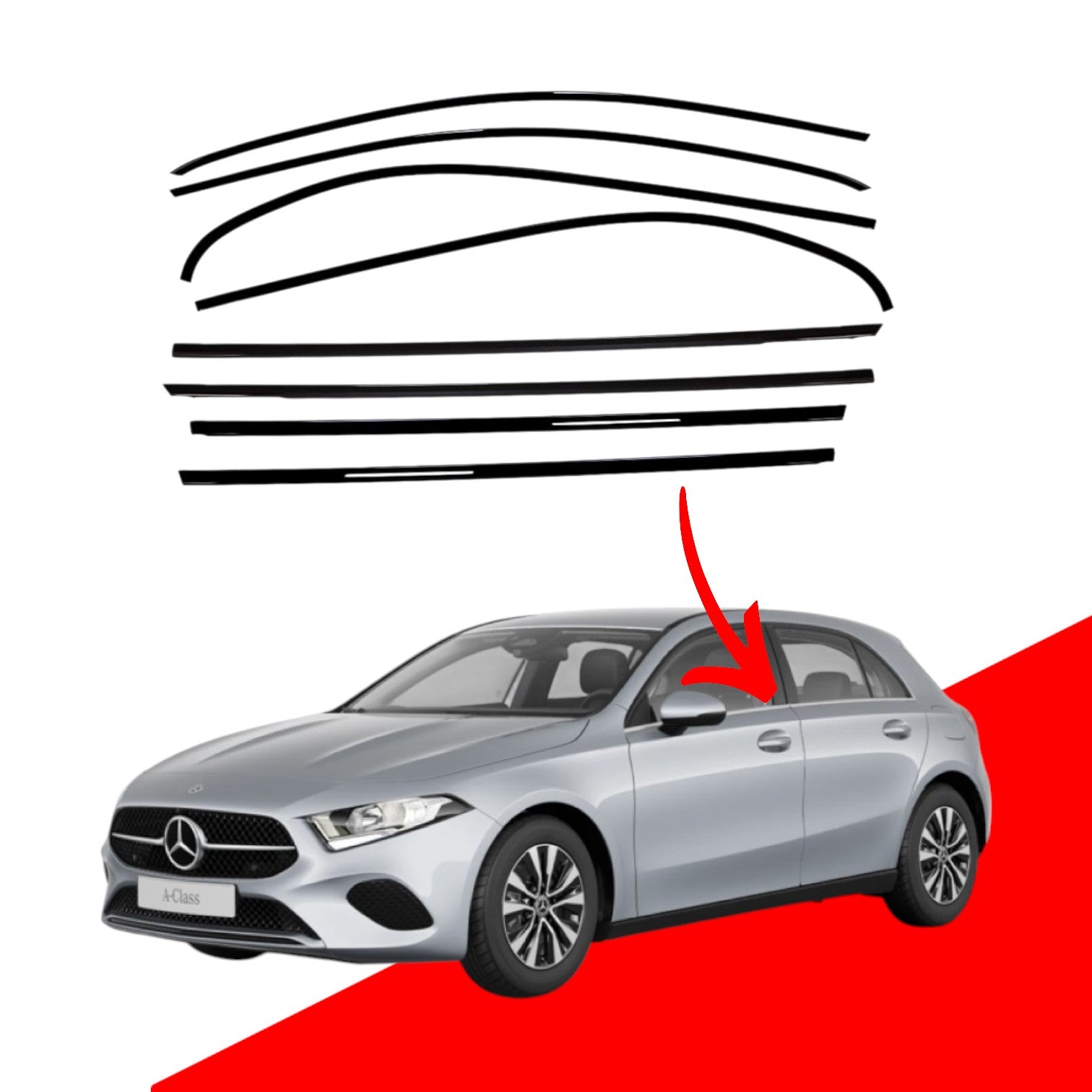 Mercedes A Class W177 Black Window Trims 2019-2025 Blackout dechrome N ...