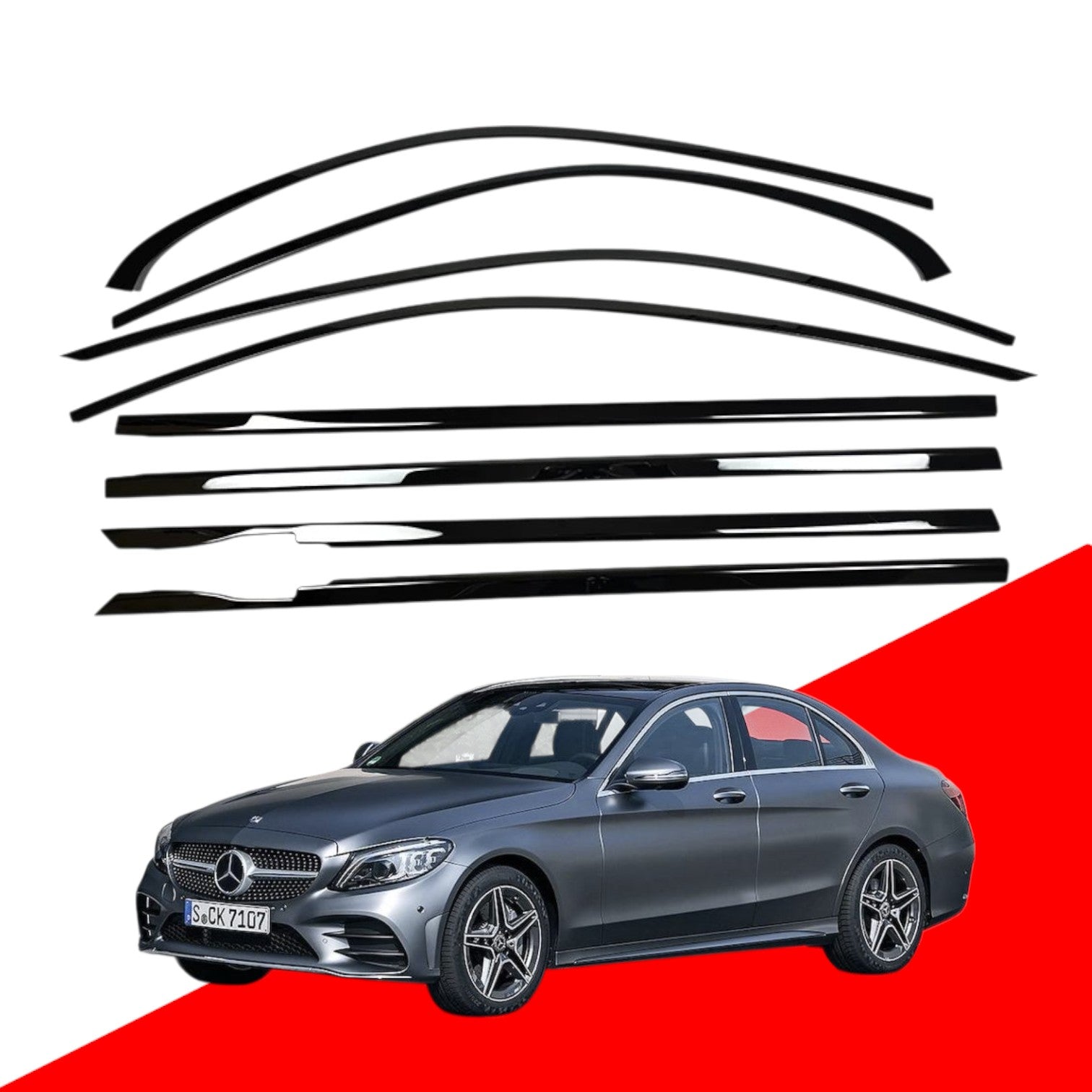 Mercedes C Class W205 Black Window Trims 2015-2021 Blackout dechrome N ...